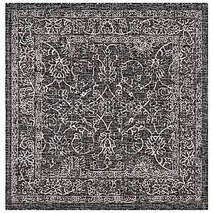SAFAVIEH Courtyard Collection Area Rug - 4' Square, Black & Ivory, Non-Shedding & Easy Care, Indoor/Outdoor & Washable-Ideal for Patio, Backyard, Mudroom (CY8680-36621)