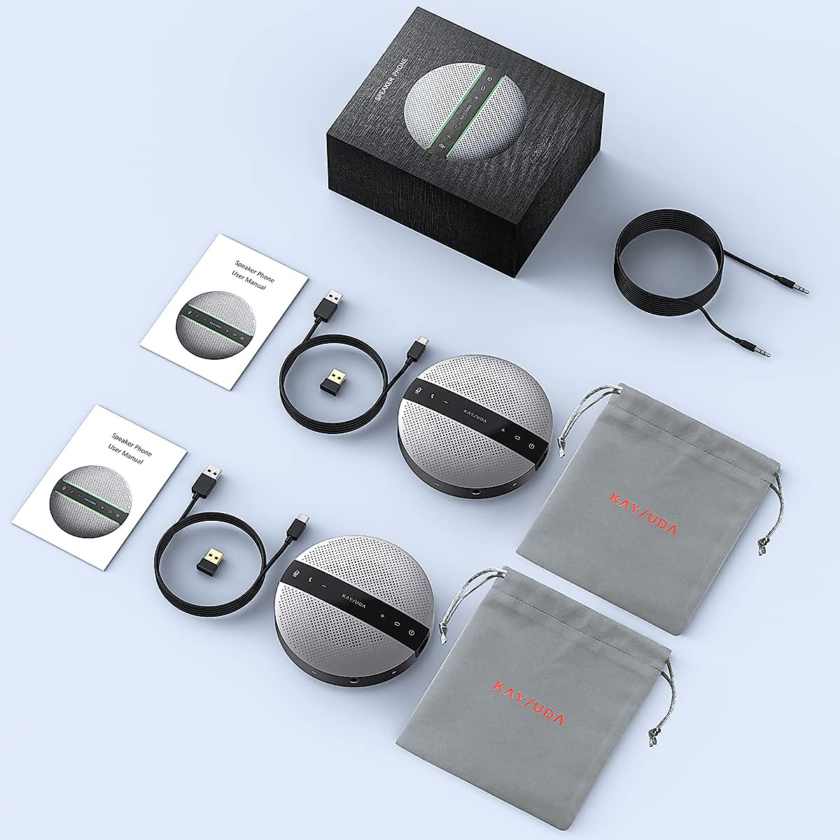 2 in 1 Daisy-Chain Conference Speaker for 12 Attendees, Each Bluetooth Speakerphone with 6 Mics, USB/Dongle/Bluetooth Connection, Compatible with Conferencing Apps for Home Office