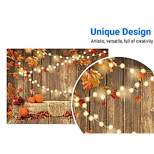 Funnytree 8x6FT Fall Pumpkin Photography Backdrop Autumn Tanksgiving Harvest Hay Leaves Wooden Background Sunflower Maple Baby Shower Banner Decoration Party Supplies Photo Booth Prop