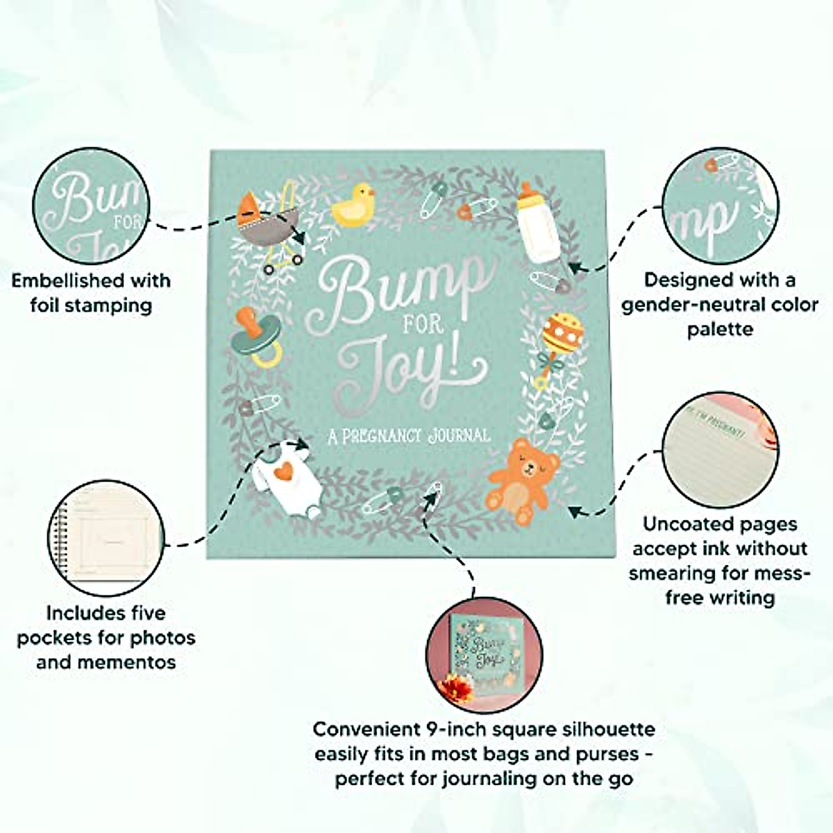 Guided Pregnancy Journal by Studio Oh! - Bump for Joy - 9" x 9" - Beautifully Illustrated Hardcover Journal with Storage Pockets Creates a Keepsake of Maternity Memories