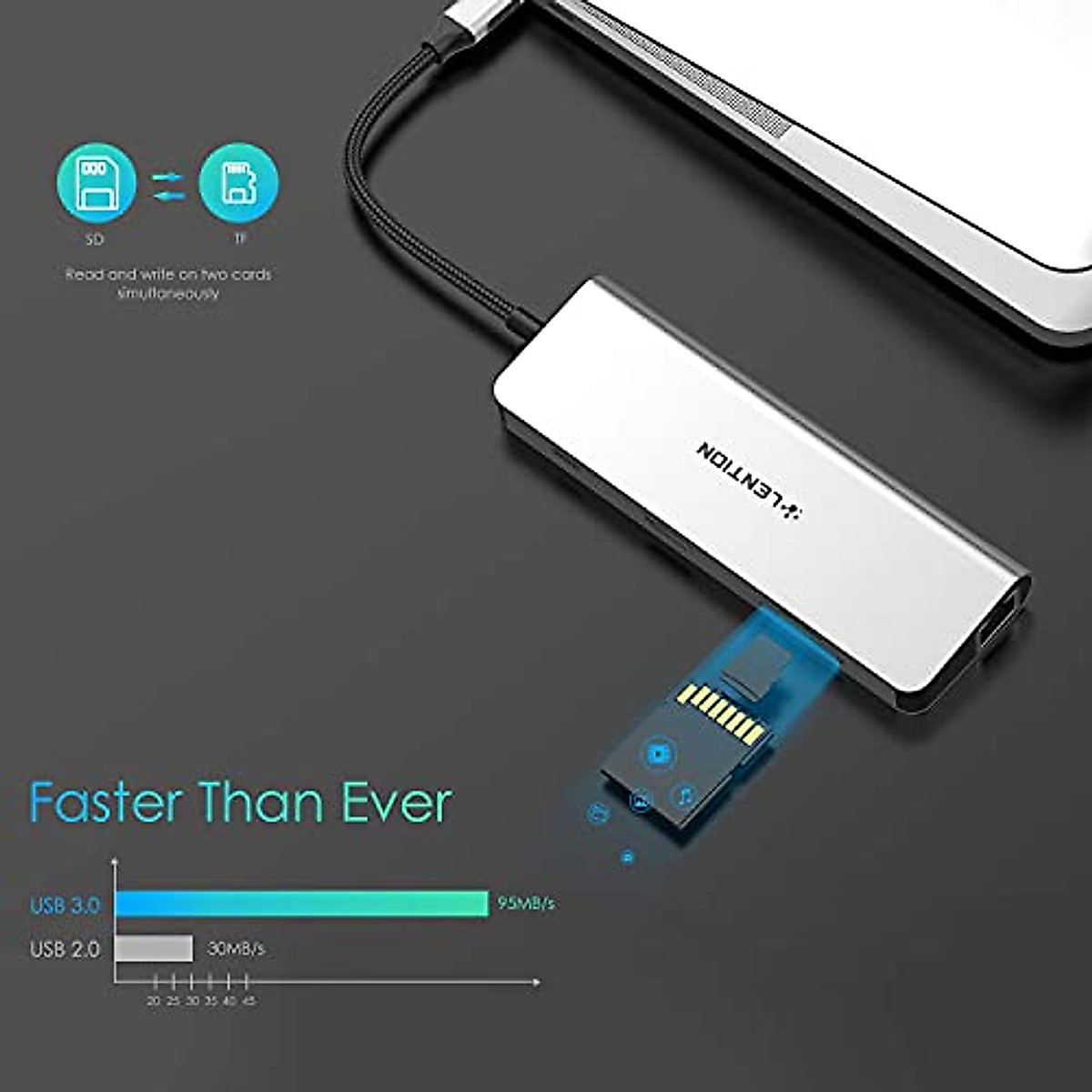 LENTION USB C Hub with 4K HDMI, SD 3.0 Card Reader, Gigabit Ethernet, Charging, USB 3.0/2.0 & Aux Port Compatible MacBook Pro, New Mac Air/Surface, More, Stable Driver Adapter (CB-C69, Silver)