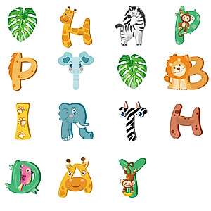 LJCL Safari Animals Happy Birthday Banner, Jungle Party Sign Jungle Animals Theme Bunting Party Decorations Supplies for Safari/Jungle Themed Birthday Party, Two Wild Party Birthday Party Supplies