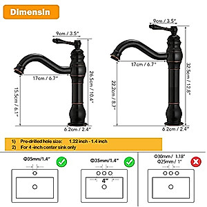 Hoimpro Height Adjustable 10.4 to 12.8 Inch Bathroom Sink Faucet,Single Handle Single Hole Vessel Sink Faucet, Bathroom Faucet,Bar Vanity Faucet with Cover Plate for 3 Hole Basin, Oil Rubbed Bronze