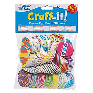 Baker Ross AR153 Easter Egg Foam Stickers - Pack of 125, Spring Self Adhesive Puffy Scrapbook Stickers Themed Embellishments for Kids Arts and Crafts