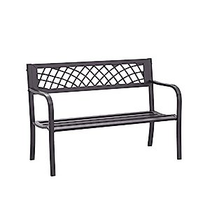 FDW Patio Metal Park Bench with Armrests Sturdy Steel Frame Furniture for Yard Porch Work Entryway，Black