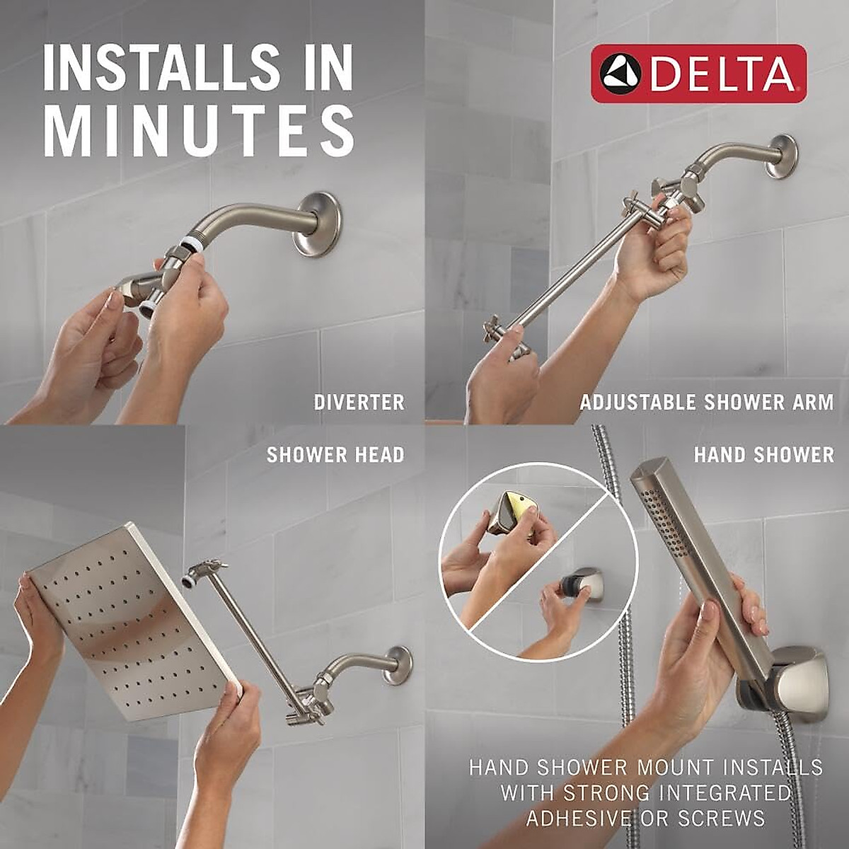 Delta Faucet 10-inch Raincan Shower Head and Hand Held Shower Combo, Brushed Nickel Square Shower Head, Rainfall Shower Head, Hand Shower, 1.75 GPM Flow Rate, Spotshield Brushed Nickel 75527-SN
