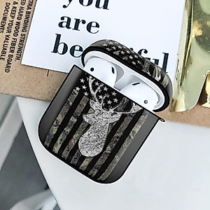 Deer Camo Camouflage American Flag Hunting AirPods Case Cover for Airpods 1&2, Wireless/Wired Charging Protective AirPods Case with Keychain Black