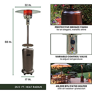 Hanover 7-Ft. 48,000 BTU Steel Propane Patio Heater in Bronze, Umbrella Style Gas Outdoor Heater for Deck or Patio