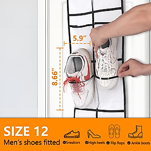 MSLOVE Narrow Over The Door Shoe Organizer, 12 Large Mesh Pockets Hanging Shoe Organizer for Closet Organizers and Storage, White, 2 Pack