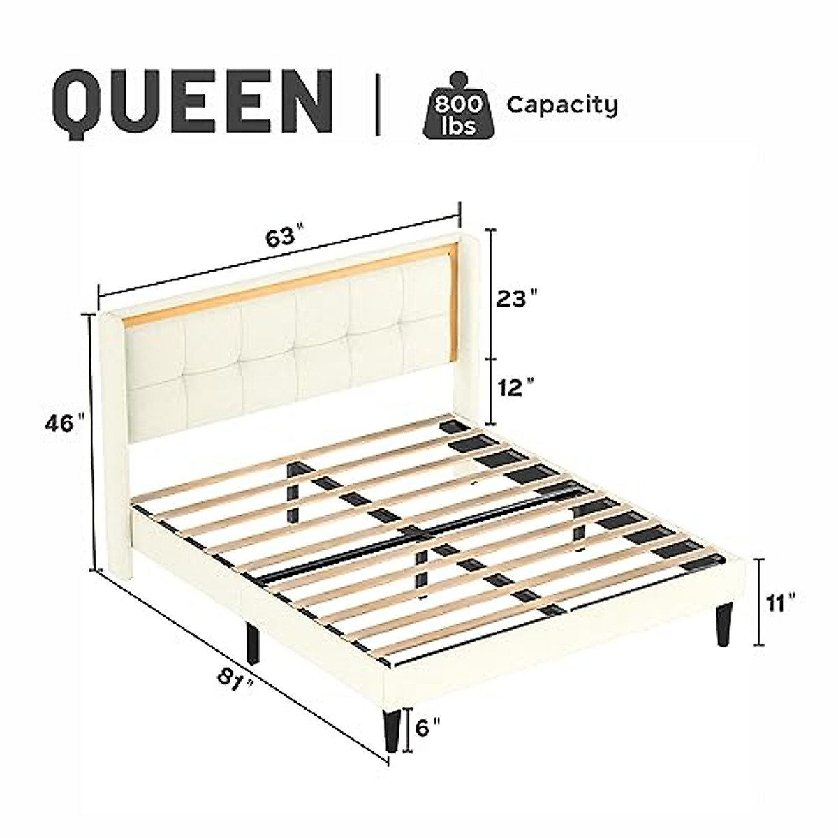 Anwick Queen Bed Frame with Headboard,Modern Upholstered Platform Bed Frame Queen Size with Storage Underneath and Wooden Slat for Living Room,Bedroom Heavy Duty (Queen, Beige)