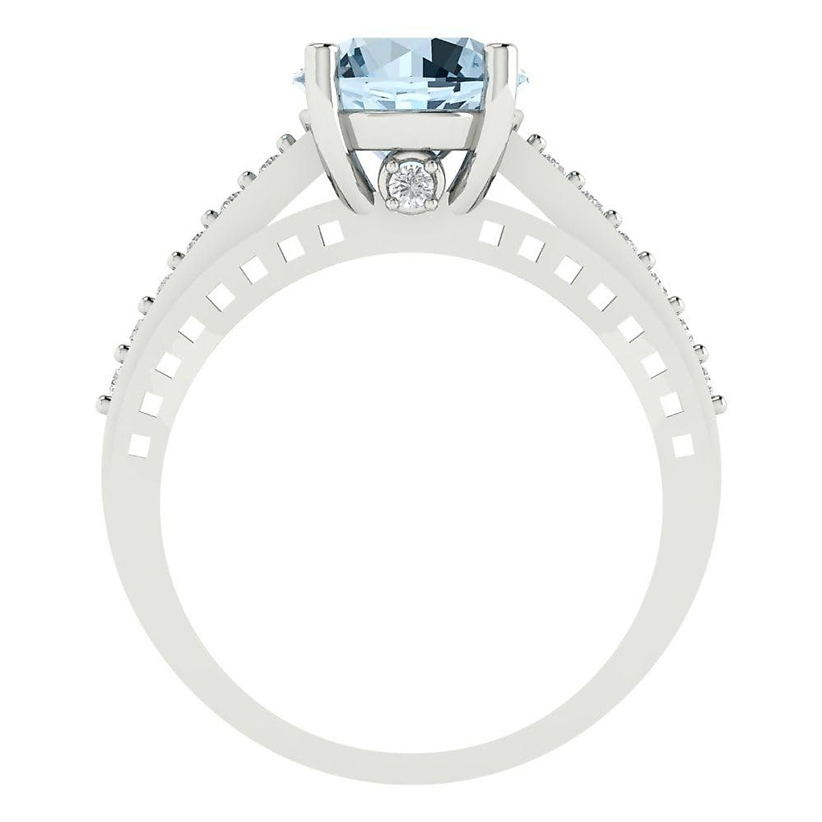 Clara Pucci 2.21 ct Round Cut cathedral Solitaire Natural Aquamarine Engagement Promise Anniversary Bridal Ring 18K White Gold 5.25