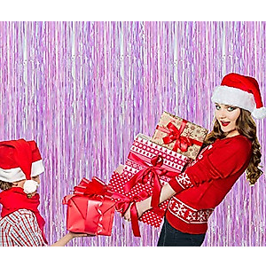 BTSD-home Iridescent Transparent Purple Foil Fringe Curtain, Metallic Photo Booth Tinsel Backdrop Door Curtains for Wedding Birthday Baby Shower Bachelorette Party Decorations(4 Pack, 12ft x 8ft)