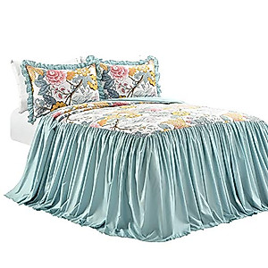 Lush Decor Sydney Floral Leaf 3 Piece Bedspread Set, Queen, Blue & Yellow
