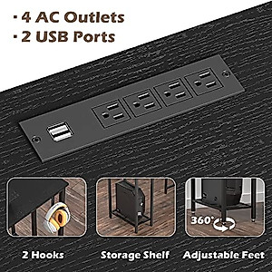 SUPERJARE L Shaped Gaming Desk with Power Outlets & LED Lights, Computer Desk with Monitor Stand & Storage Shelf, Home Office Desk Corner Desk with Hooks, Black