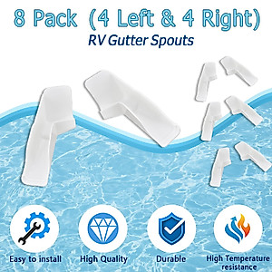 RV Gutter Spouts, White Rain Gutter Extensions to Protect The Top of RV in Rainy Days, Reduce Dirt and Black Streaks on Your RV（4 Left & 4 Right）
