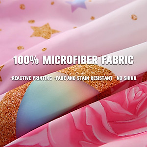 Keyroal 6Pcs Queen Comforter Set with Sheet,Unicorn Flower Bedding Set for Kids,Pink Rainbow Bed in a Bag Bedding for Girls-Smile Unicorn