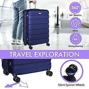 AnyZip Luggage PC ABS Hardside Lightweight Suitcase with 4 Universal Wheels TSA Lock Carry-On 20 Inch Dark Blue