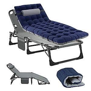 Barbella Folding Camping Cots Sleeping Cots for Adults, Adjustable 4-Position Folding Chaise Outdoor Patio Lounge Chairs, Portable Folding Bed Reclining Chair for Camping Pool Beach Patio Sun Tanning