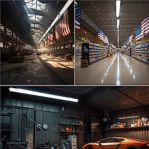 Upgraded 8 Pack 4FT Linkable Heavy-Duty LED Shop Light with Pull Chain, 50W 7500LM 100-277V 5000K Shop Lights LED 4ft Plug in for Workshop Garage, Hanging & Flush Mount-White