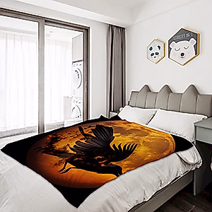 TheBlackSpot Black Raven Crow Throw Blanket Bird Horror Moon Night Soft and Comfortable Fleece Flannel Big Blanket for Bedding Office Sofa and Chair Decor Gift (50 x 60 inches)