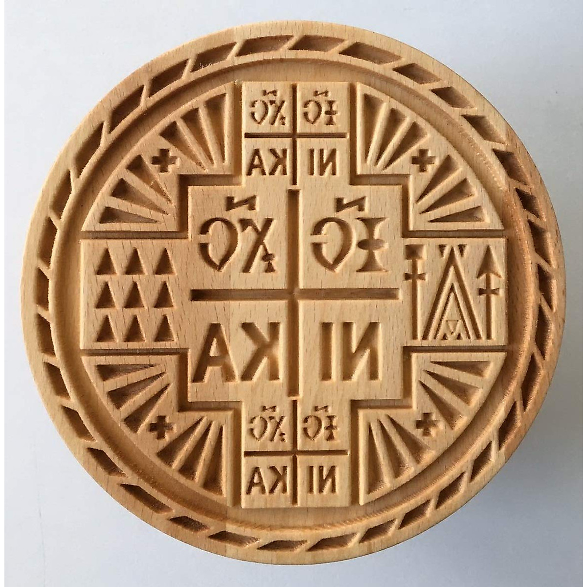 GRECIAN Stamp For The Holy Bread Orthodox Liturgy/Wooden Hand Carved Traditional Prosphora ΙΣ ΧΣ NIKA IC XC NIKA ІС ХС НІКА НИКА GREEK (Diameter: 3.15-7.87 inches / 80-200 mm)