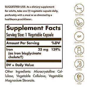 Solgar Gentle Iron, 240 Vegetable Capsules - Ideal for Sensitive Stomachs - Non-Constipating  - Red Blood Cell Supplement - Non GMO, Vegan, Gluten Free, Dairy Free, Kosher - 240 Servings