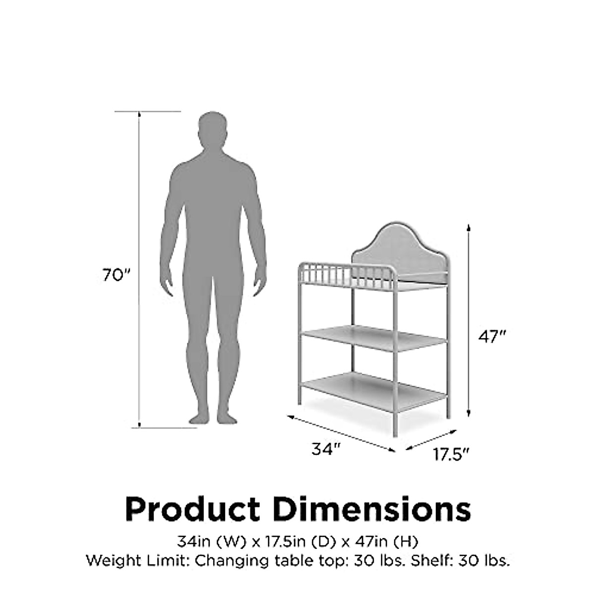 Little Seeds Piper Upholstered Metal Changing Table, Nursery Furniture, Dove Gray