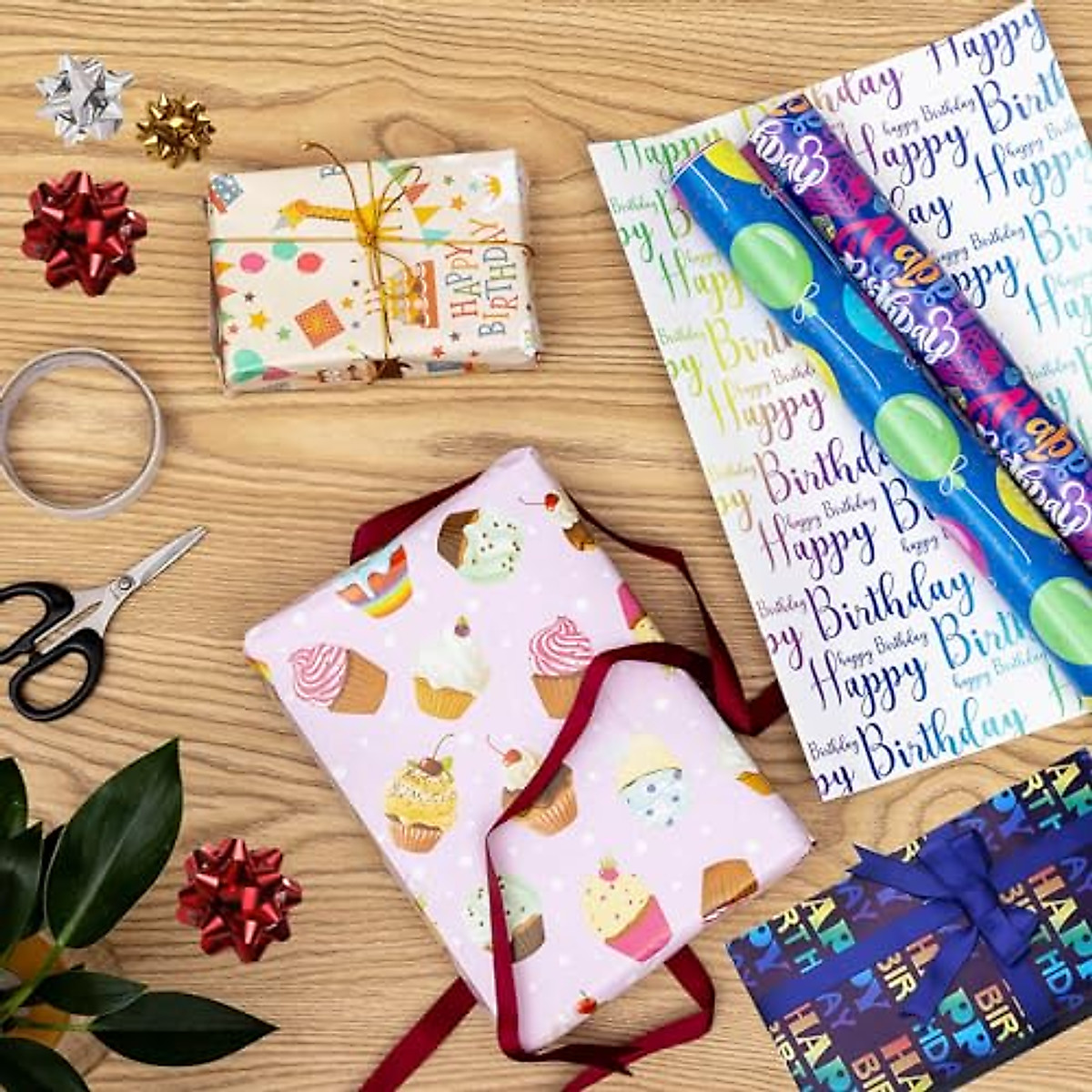 Egcina Birthday Gift Wrapping Paper, 28 Pcs Different Design, Christmas Wedding BabyShower Gift Wrapping Paper for Kids, Adults, Arts Crafts, Happy Birthday Mermaids, 19.7" * 27.6" Per Sheet