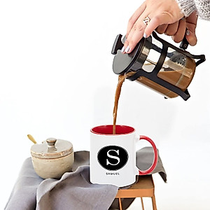 Two_Tone Red Mug Personalized Initial Letter with Name Coffee Mug, Letter Monogram S Funny Coffee Mug Cup, A to Z 26 Alphabet Mug Tea Mug Gift 11 OZ