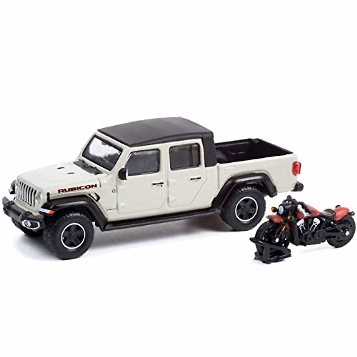 Greenlight Collectible 2020 Gladiator Rubicon Pickup Truck Beige & 2020 Scout Bobber Icon Series Motorcycle Red The Hobby Shop 1/64 Diecast Model Car by Greenlight 97120 F