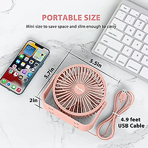 FARADAY USB Desk Fans 5 Inches Portable Table Fans 360° Head Rotation Small Personal Desktop Fan for Home Office, 3 Speeds, Pink