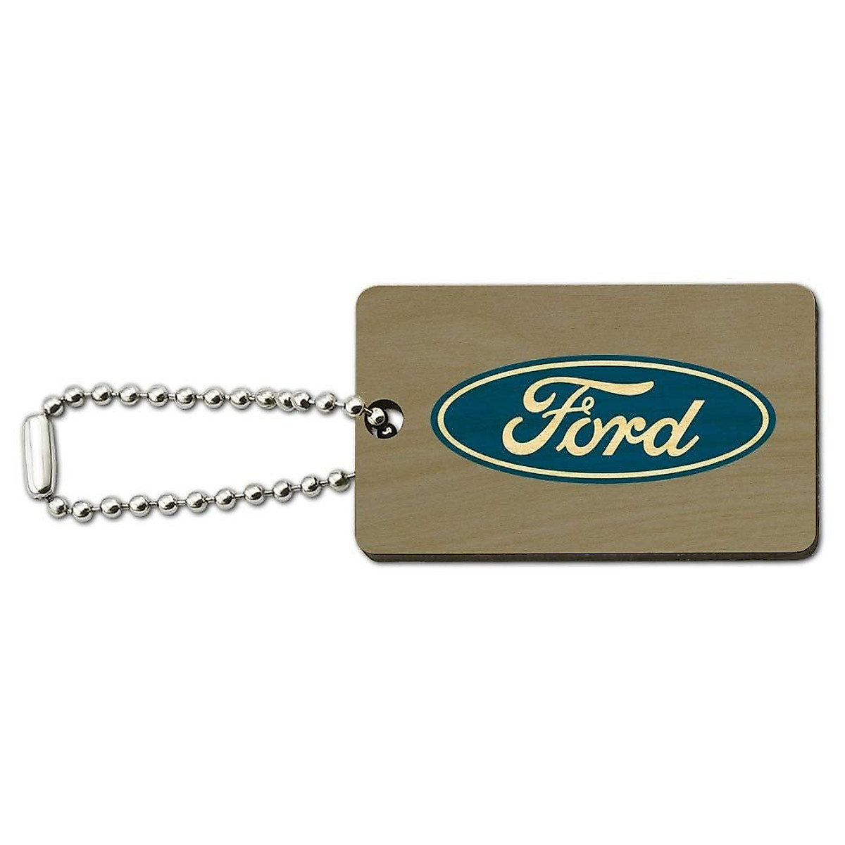 GRAPHICS & MORE Ford Motor Company Blue Oval Logo Wood Wooden Rectangle Keychain Key Ring