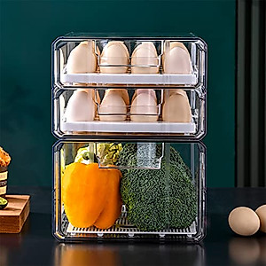 Food Storage Containers Pantry Organizer with Lids, Removable Drain Tray Fruit Vegetables Storage Rack Clear Fridge Storage