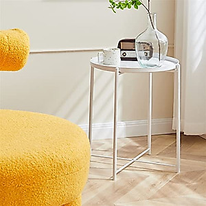 HIGOH Bedside Table Sofa Coffee Table Living Room Side Table Bedside Iron Round Table Bedside Table (Color : Camel)
