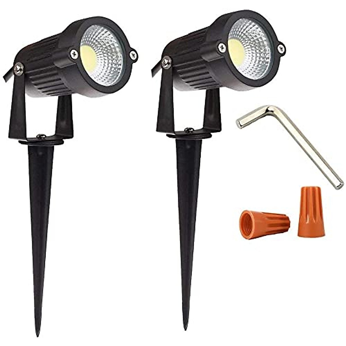 Youngine 12V Outdoor LED Lawn Light Lamps Landscape Spotlight 5W COB Garden Patio Wall Yard Path Decorative Lighting with Spiked Stand, Pack of 2 (Cool White),NO Plug