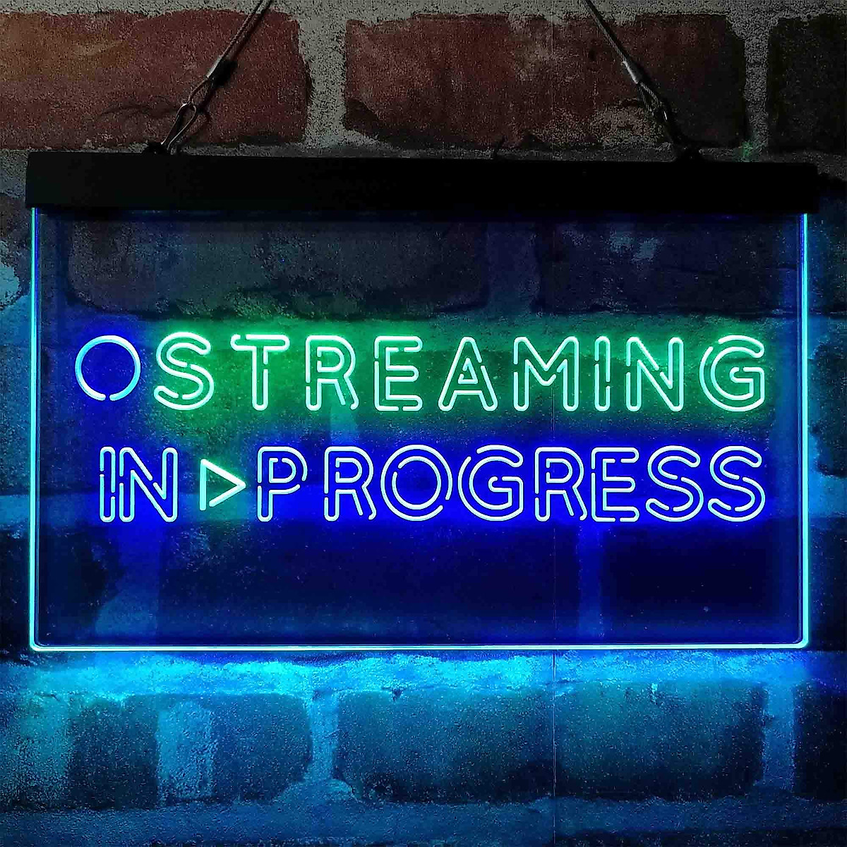 ADVPRO Streaming in Progress Display Dual Color LED Neon Sign Green & Blue 16 x 12 Inches st6s43-i4096-gb