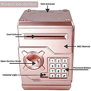 Money Bank,Samate Cartoon Electronic ATM Password Piggy Banks New Great Gift Toy for Children Kids Can Auto Scroll Paper Money for Children Fun Toy (Rose Gold)