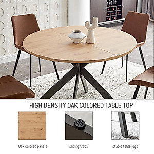 Zerifevni 46.4" Round Dining Table Set, Mid Century Modern Round Dining Table for 4-6 Person, w/Steel Legs, Coffee Table for Kitchen Dining Room, Office, Save Space (1 Table with 4 Brown Chairs)