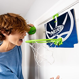 Nerf Mini Over The Door Basketball Hoop - Nerfoop Indoor Basketball Hoop for Kids - Toy Door Basketball Hoop + Mini Foam Basketball Game Set - Perfect for Bedroom Indoor Basketball - Green