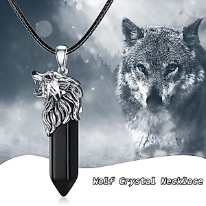 LEECCI Wolf Necklace 925 Sterling Silver Black Crystal Pendant Gothic Wolf Jewelry for Men Women Christmas Birthday Valentine's Day Gift