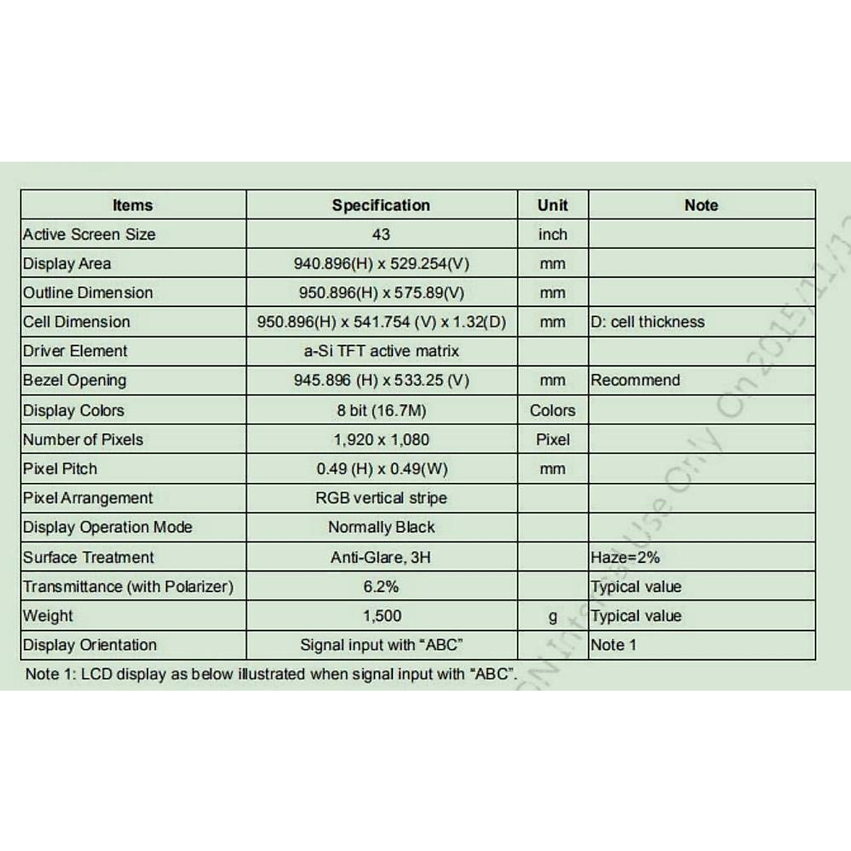 SANZAMELIN 43 inch 1920 * 1080 TFT LCD Module Screen with LVDS Interface Display and IPS Viewing Angle Panel