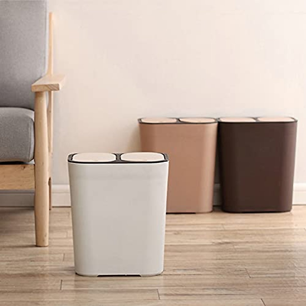Cabilock Dual Compartment Trash Can with Lid Removable Recycle Bin Classified Garbage Container Waste Can Dustbin Rubbish Box for Kitchen Home Office Business Random Color