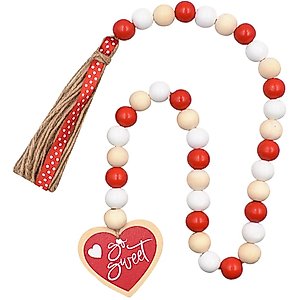 Abaodam Wood wooden Heart-shaped beaded pendant beaded rope wood wall decor flower garland sweet decorate heart decor accessories beads wreath wooden beads tassel decorations Beadwork
