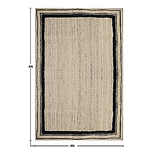 Casavani Indian Hand Braided Rag Rug Geometric Beige & Black Jute Area Rug Hallway Enterway Rugs For Farmhouse,Bedroom,Dining Room & Kitchen 4x6 6x8 4x10 Feet Runner