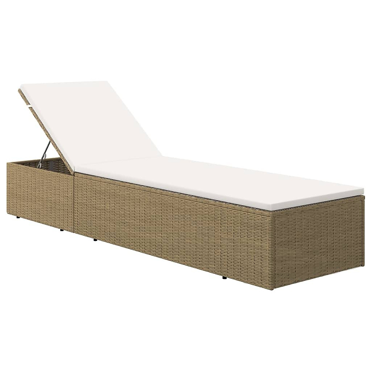 vidaXL Adjustable Sunlounger in PE Rattan and Powder-Coated Steel - Outdoor Patio Sunbed with Thick Padded Cushion – Weather Resistant & Lightweight - Brown and Cream White