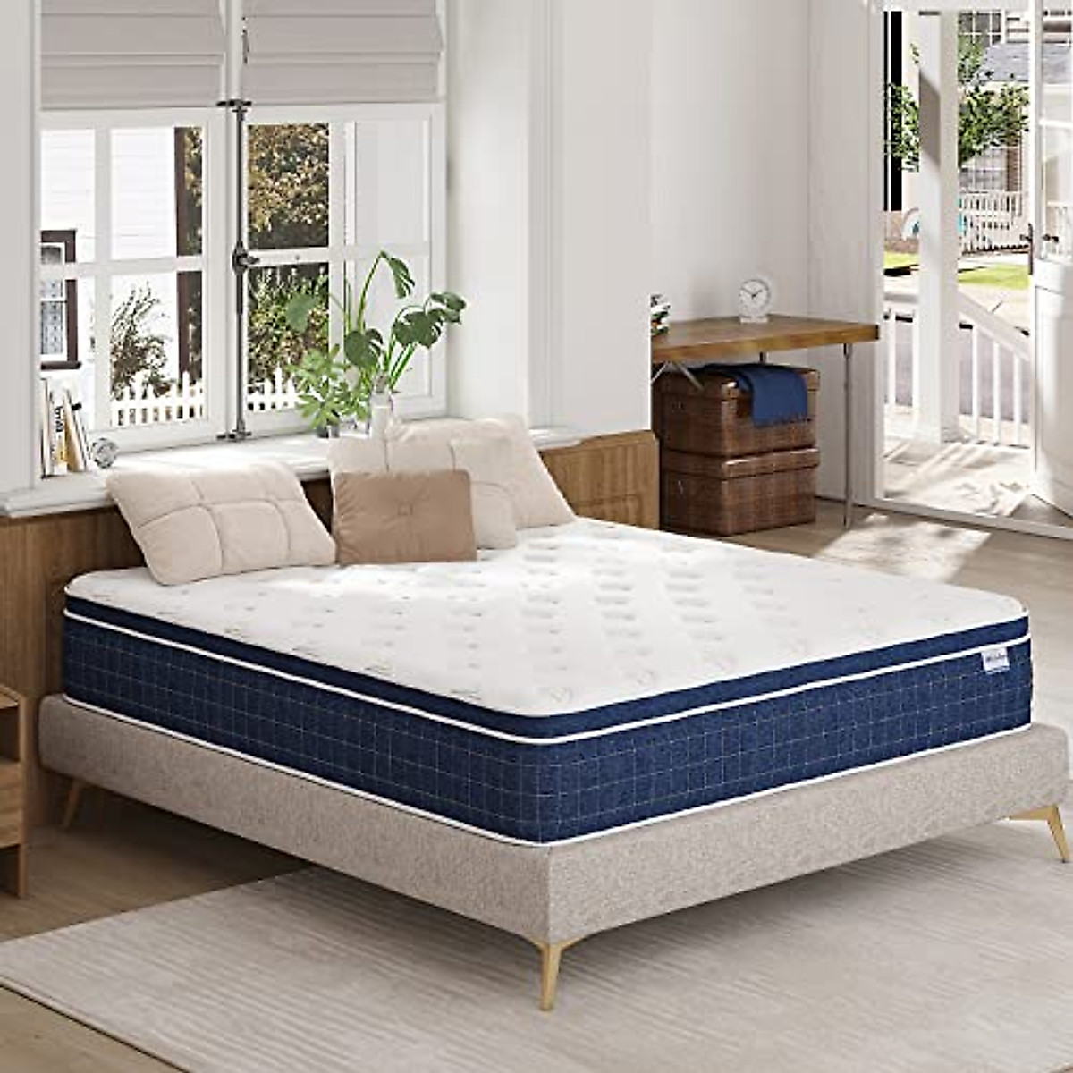 EEN EEN SLEEP Queen Mattress in a Box, 12 Inch Hybrid Mattress Queen Size, Medium Firm Mattress with Foam and Pocket Innerspring, Strong Edge Support, Fits All Bed Frames, CertiPUR-US