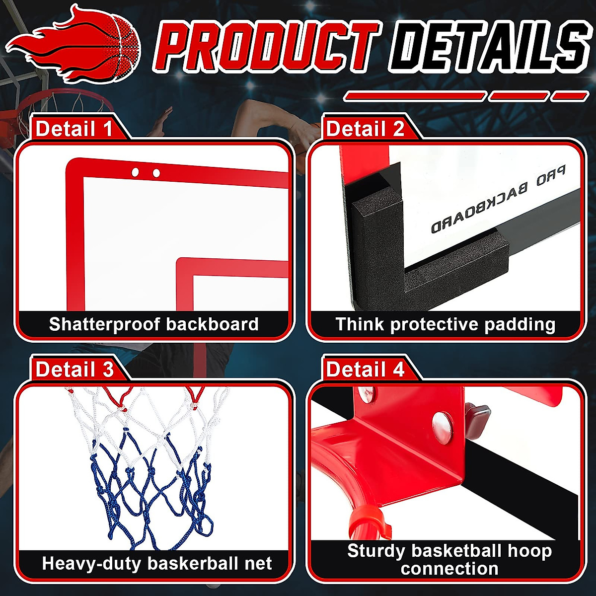 Deekin Indoor Mini Basketball Hoop Set with 4 Balls and Other Basketball Accessories Over The Door Room Basketball Hoop for Adults Christmas Birthday Gifts Door and Wall Room