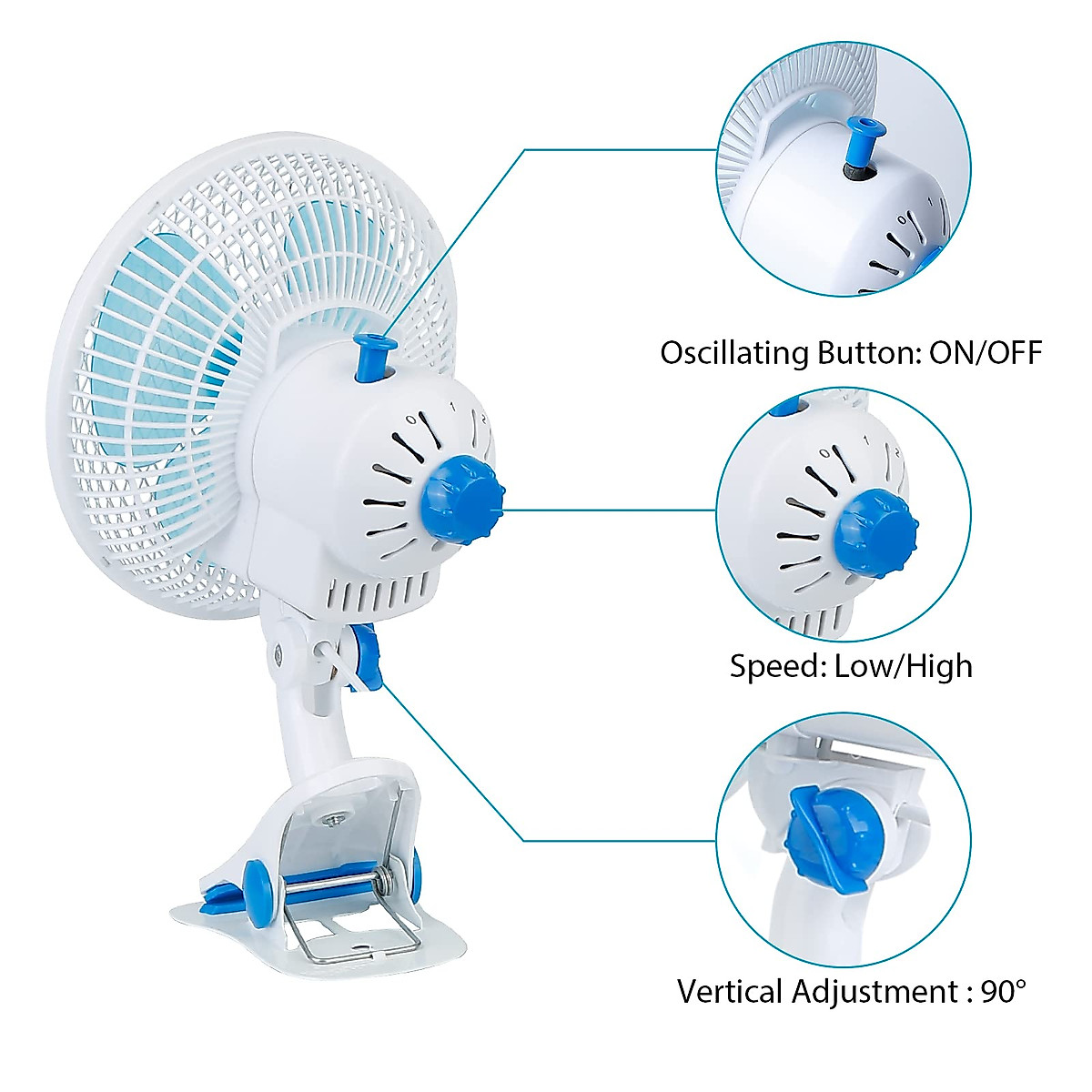 8-Inch Clip on Fan, 2 Speed Convertible Desk Fan with Strong Clamp, Tilting and Shaking Fan with Strong Airflow, Quite, Powerful Clip Fan on Bed and Desk for Home Office Dorm, with 3.94FT Cable Cord