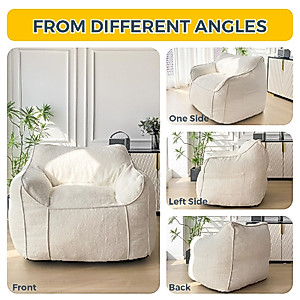 MAXYOYO Giant Bean Bag Chair for Adults, Stuffed Living Room Bean Bag Chair with Armrest, Large Fluffy Bean Bag Sofa with Filler, Accent Chair Sofa Floor Chair with Pocket for Dorm Reading, Beige