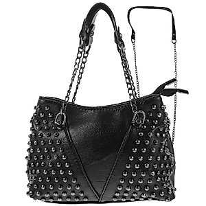 Studded Shoulder Bag for Women Leather Punk Rivet Crossbody Bag Handbag with Chain Wallet Purse for Girls